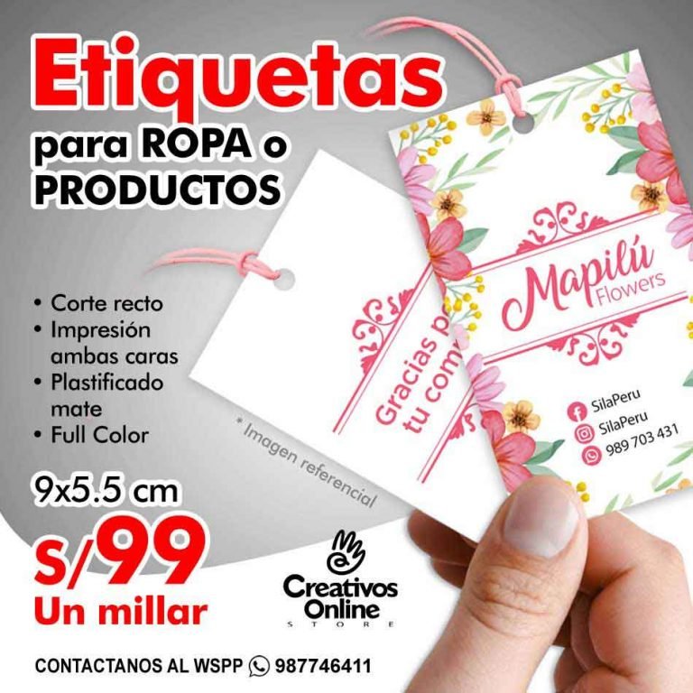 Etiquetas Hang Tags para Ropa y Productos Full Color 9x5.5 cm ...