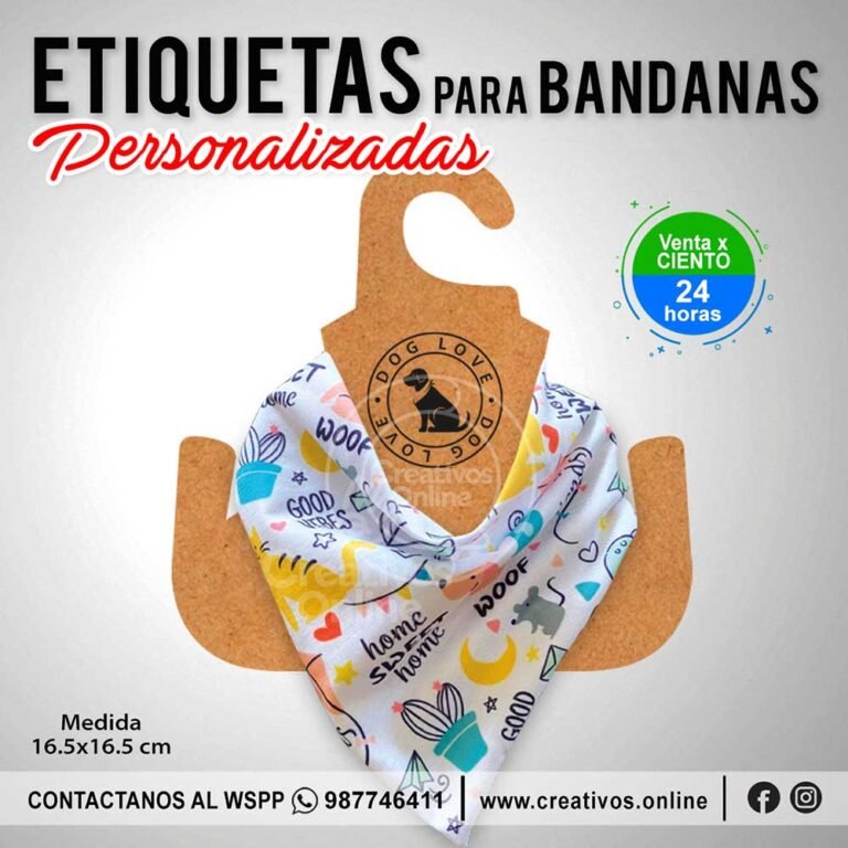 Etiquetas tags de cartón para bandanas mascotas - CREATIVOS ONLINE